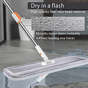 Microfiber Mop 32 inch Flat mop Commercial Mop Large Wide mop for Hardwood Laminate Tile Floor Cleaning 360 Rotating Dust Wet Mop with Stainless Steel Handle 4 Reusable Mop Pads