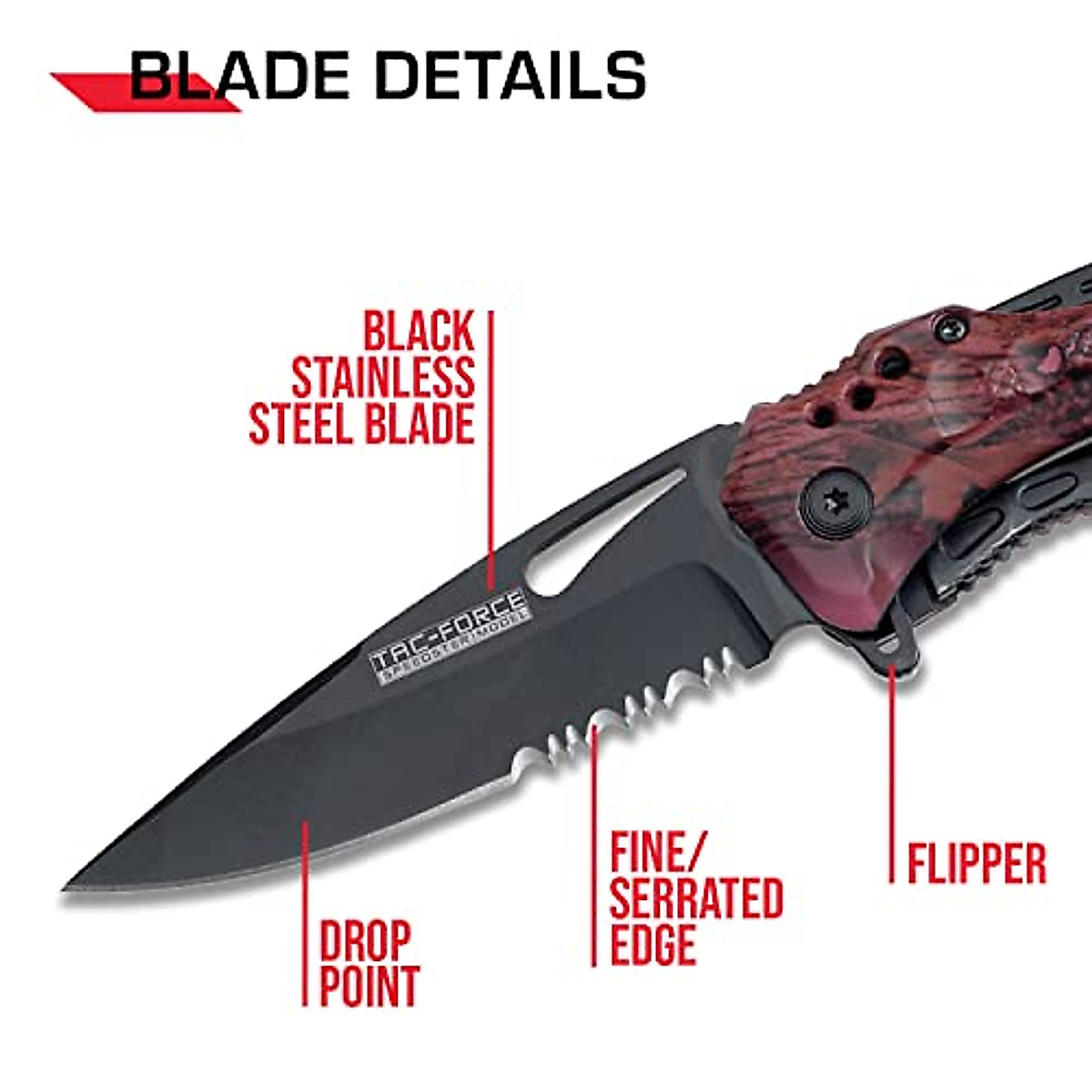Tac-Force- Spring Assisted Folding Pocket Knife – Black Stainless Steel Blade with Black Aluminum Handle, Bottle Opener, Glass Punch and Pocket Clip, Tactical, EDC, Rescue - TF-705BK