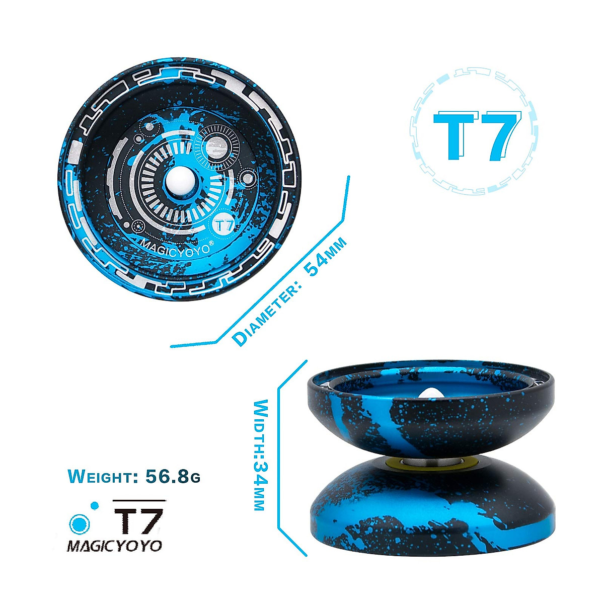 Responsive Yoyo for Kids , Aluminum Metal Beginner Yoyos with Narrow C Yoyo Bearing and Extra 5 Yoyo Strings + Yoyo Bag+ Yoyo Glove (Yoyo T7 Black&Blue)