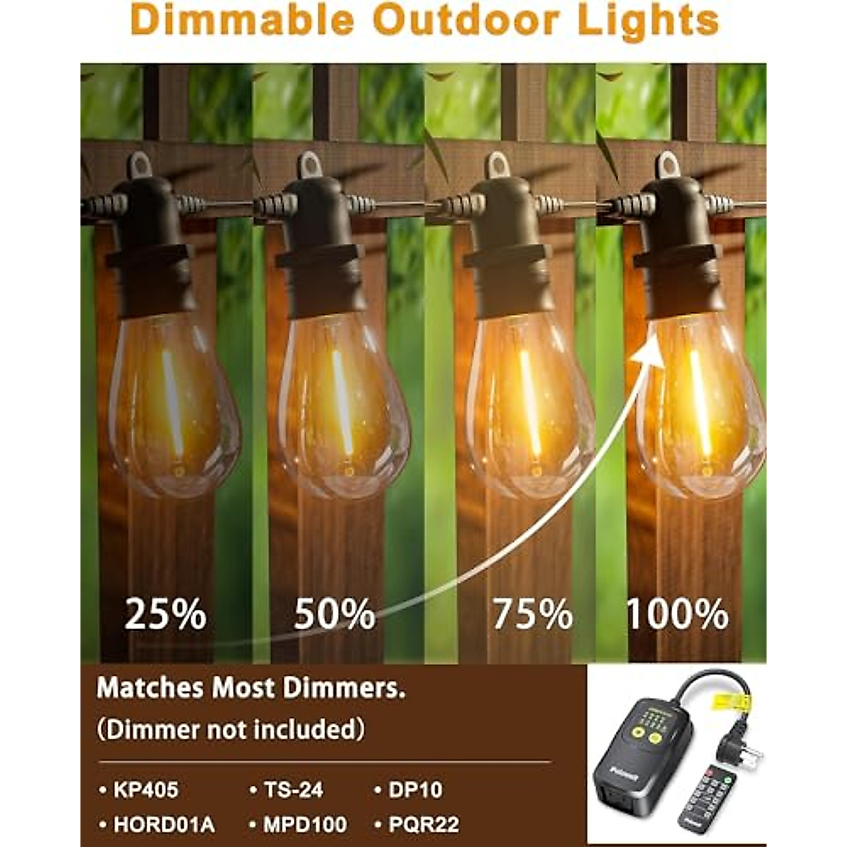 Jerritte 100FT LED Outdoor String Lights with 30 Edison Shatterproof IP65 Waterproof Bulbs, 2700K Dimmable Commercial Grade Patio Lights, Heavy Duty Outside Hanging Lights for Garden Porch Deck Decor