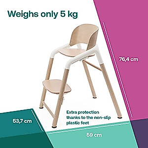 Bugaboo Giraffe Wooden Baby High Chair, Adjustable in 1 Second, Easy to Clean, Safe and Ergonomic Highchair, Suitable from Birth in Combination with Newborn Set (Sold Separately), Neutral Wood/White