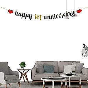 Maicaiffe Happy 1st Anniversary Banner - for 1st Wedding Anniversary / 1st Anniversary Party / 1st Birthday Party Decorations (1st)