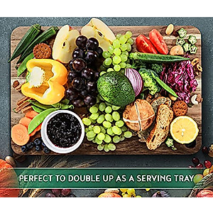 AZRHOM Large Wood Cutting Board for Kitchen 18x12 with Juice Groove Handle Non-slip Mats Hanging Hole for Meat Vegetables Cheese Chopping Board Butcher Block (Acacia)