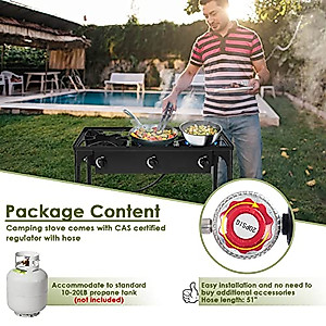 STAKOL 3 Burner Propane Stove Outdoor, 225,000 BTU Camping Stove Propane with Removable Legs & CSA Regulator, High Pressure Portable Gas Stove for Cooking Home Patio Cookout