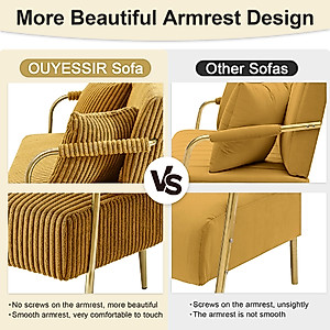 OUYESSIR Loveseat Small Sofa Couch, 59" Love Seat Settee 2 Seater Upholstered Sofa with 2 Pillows for Small Space Living Room Office Apartment (Ginger, Corduroy)