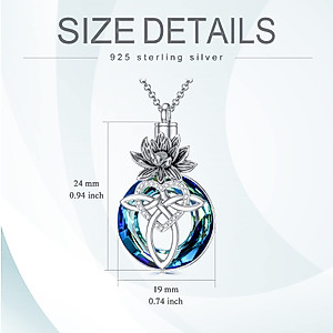 PROESS Waterlily Flower Cremation Jewelry for Ashes for Women Girls Sterling Silver Celtic Knot Heart Ashes Memorial Keepsake Necklace Circle Crystal Urn Cremation Jewelry