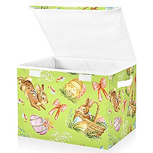 xigua Easter Storage Bins with Lids and Carrying Handle,Foldable Storage Boxes Organizer Containers Baskets Cube with Cover for Home Bedroom Closet Office Nursery
