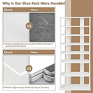 Giantex 7-Tier Wooden Shoe Rack, Patented Double Row Shoe Organizer for 14 Pairs, Customizable Height, Space-saving Shoe Storage Stand for Entryway, Hallway, Living Room, Bedroom (White, Double)
