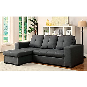 Furniture of America Charlton Modern 5-Seater Tufted Fabric Upholstered Convertible 99 in. Storage Sectional for Living Room, Gray