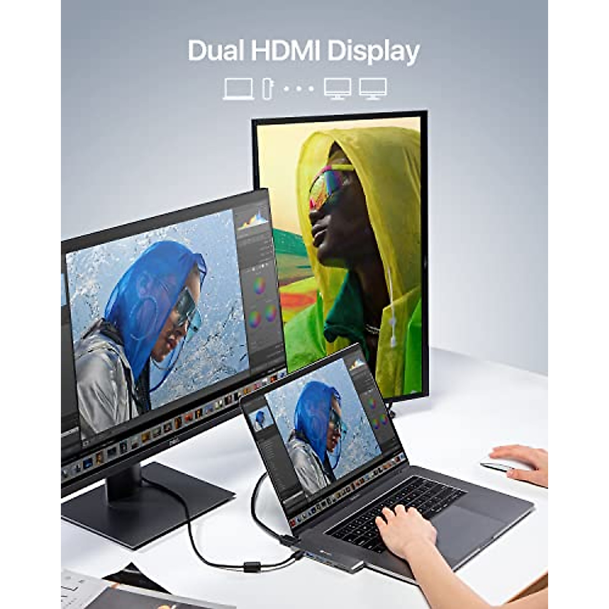 [2023 Upgraded] andobil 7-in-2 USB C Hub Adapter for MacBook Pro 2021-2016/ MacBook Air 2020-2018, 2 USB 3.1 & USB Data Ports, 4K HDMI, SD/TF Card etc, The Space Grey