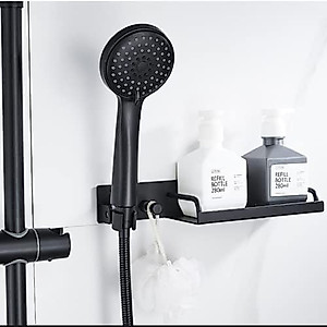 LUYU Three-in-one Adjustable Shower Arm Mount with shelf and hook Bidet Sprayer Arm Mount for Toilet, Handheld Sprayer Arm Mount Dual installation methods -adhesive and drilling