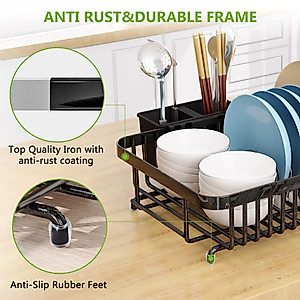 1Easylife Dish Drying Rack with Anti Rust Frame, Small Dish Drainer Rack for Kitchen Counter, Sink Dish Rack on Counter with Utensil Holder and Non-Slip Rubber Feet Rustproof for Organizer Storage