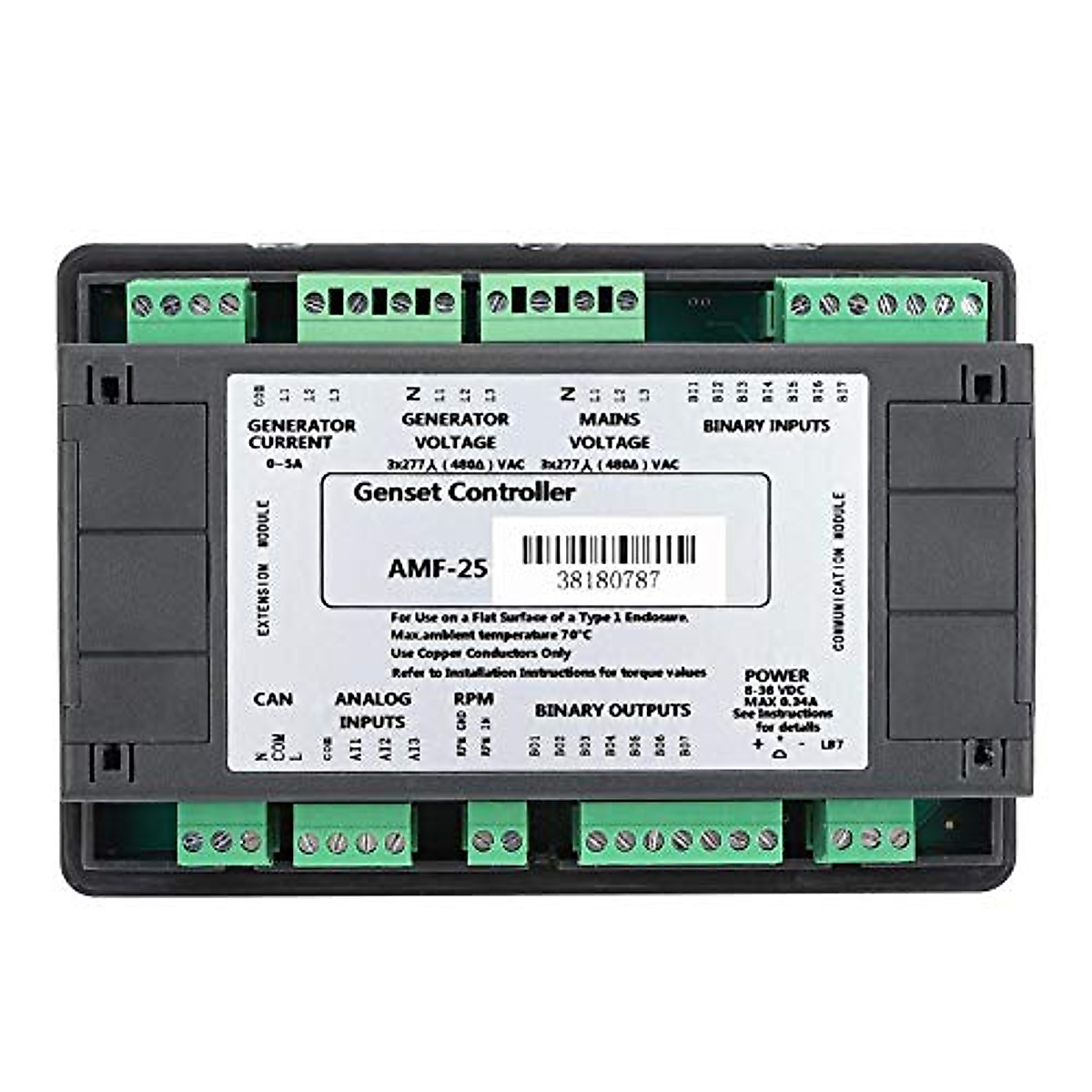 Generator set DC 8-35V AMF-25, generator automatic controller, Automatic or manual start/stop, Generator set measurement U1-U3, I1-I3, Hz, kVA, kW, kVAr, kWh