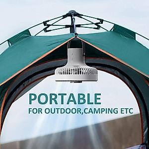 megpad Portable Camping Fan, 10000mAh rechargeable Battery Operated Personal Outdoor Desk Fan 4 Speed with Magnetic Remote Control, Flexible Tripod, Timer, Multifunction Tent Fan with Led Light