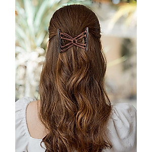 MAORULU 4 Pieces Magic Hair Combs for Women Accessories, Adjustable Elastic Hair Comb Clips for Thick Curly Thin Hair (Coffee and Black)