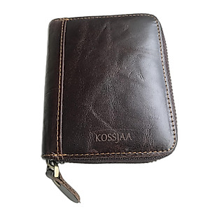 KOSSJAA credit card holders womens card case RFID blocking leather wallet Coin Purse mens (brown)