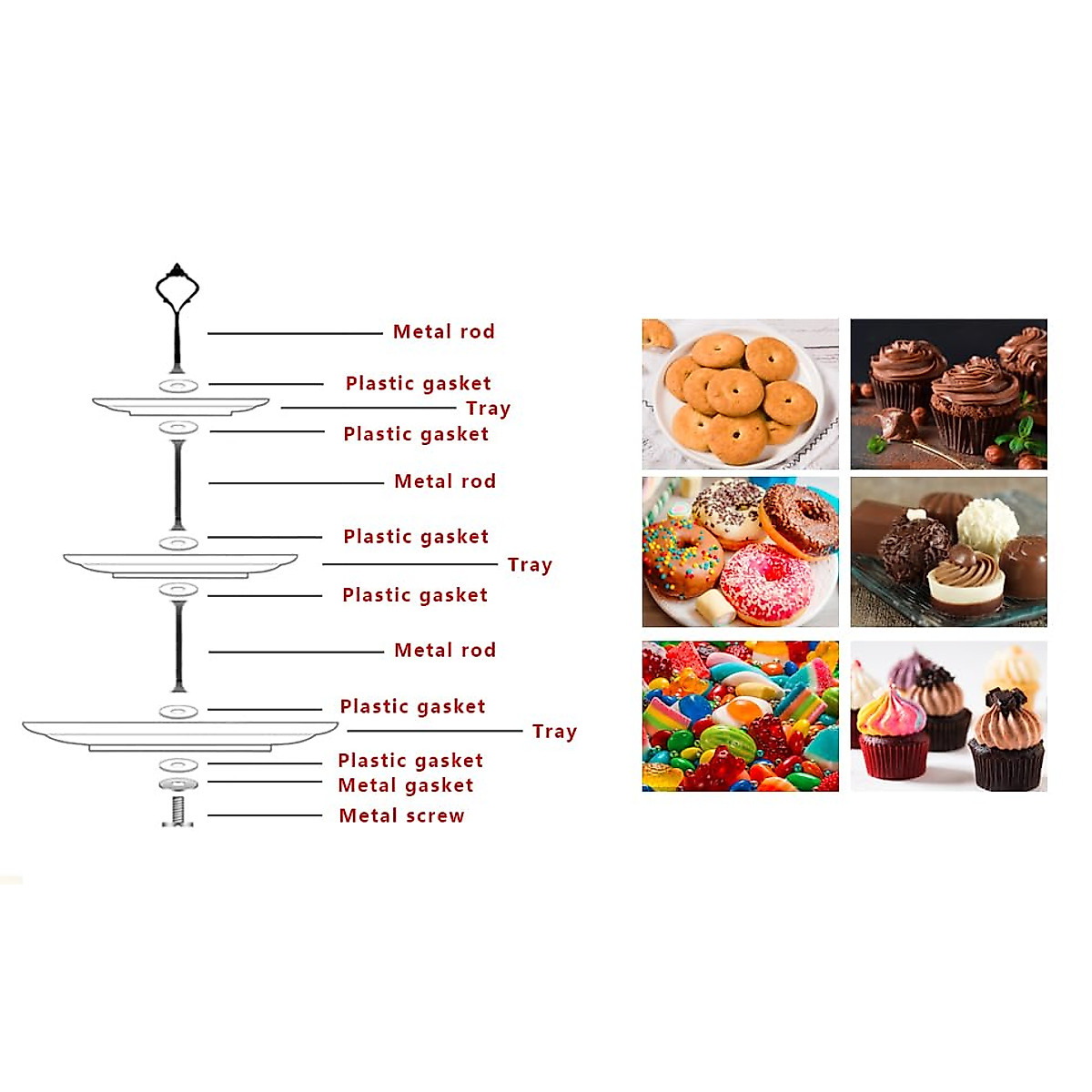 10 Pcs Pink Plastic Cake Stand, 4 Pcs 3 Tier Dessert Display Stands Cookie Tray Rack Serving Tray Cake Display Tower and 6 Pcs Dessert Trays for Wedding Baby Shower Tea Party (Pink)