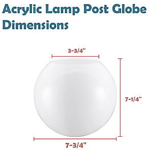 Aspen Creative 28002-31, 7-3/4" White Acrylic Replacement Lamp Post Globe with 3-3/4" Neckless Opening