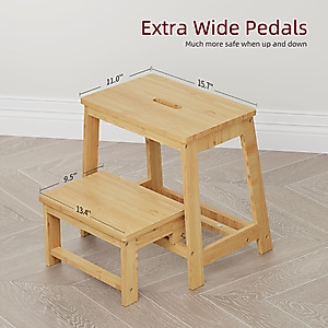 BEKVEM Bamboo Folding Step Stool with Sturdy Structure and Wide Stepping Surface for Safety, Multi-Purpose Foldable Step Stool, Step Ladder for Bathroom,Bedroom,Kitchen Step Stools for Adults 350 lbs