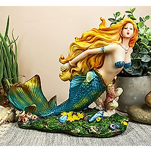 Ebros Nautical Coastal Beach Colorful Blonde Mermaid with Shimmering Blue Tail Swimming by Corals Wine Holder Display Figurine Resin Sea Siren Kitchen Decor Party Centerpiece Ocean Reef Nymph Statue