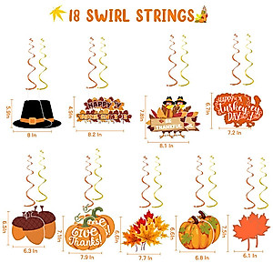 Thanksgiving Decorations Indoor, Thanksgiving Party Decorations Set Includes 3 Pre-strung Banners, 18 Hanging Swirls, 2 Turkey Honeycombs, 4 Tissue Pom Poms for Office, Classroom, Home Decor
