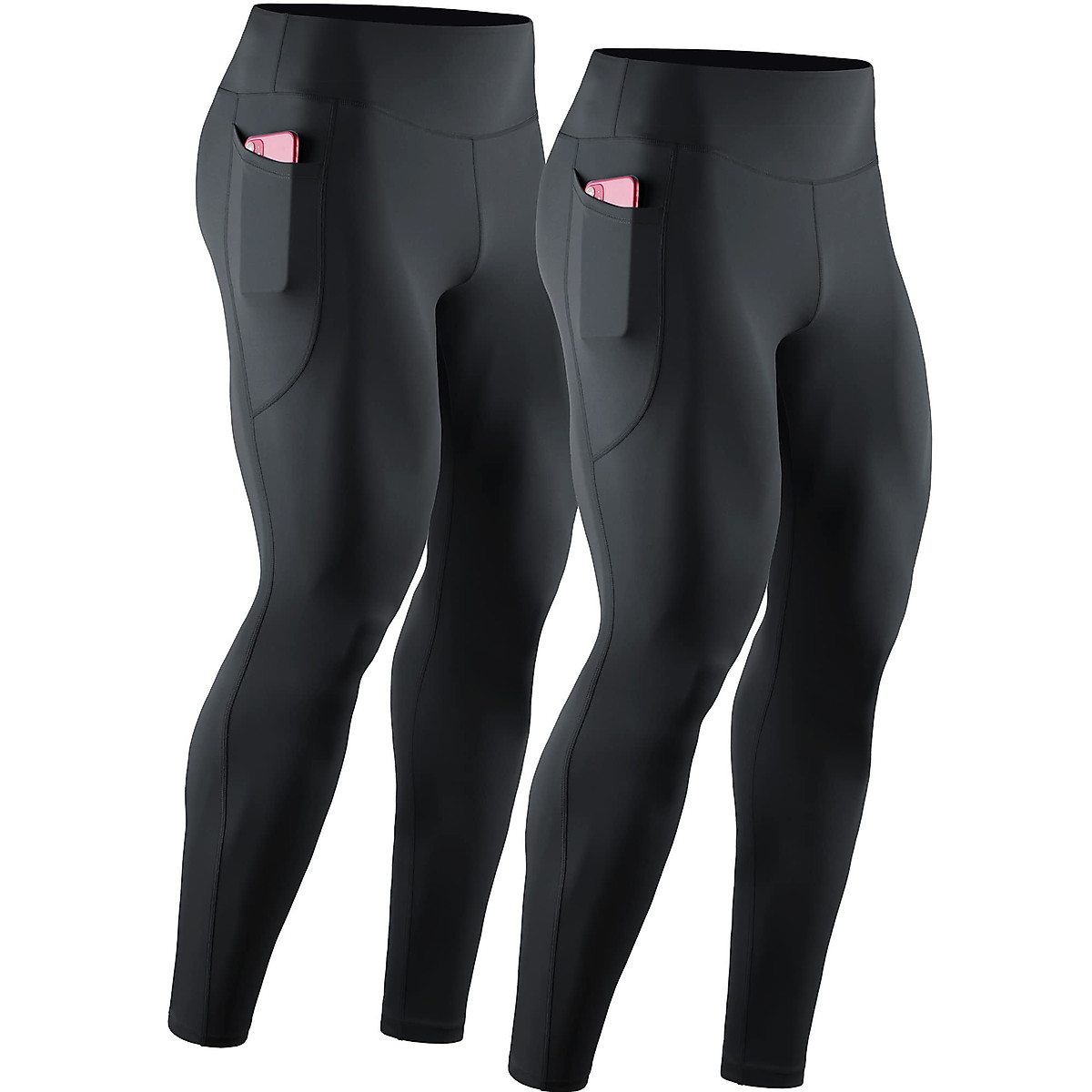 NELEUS Men's Dry Fit Compression Pants 2 Pack Running Tights with Pocket,6108 Black/Black,L