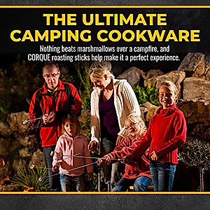 CORQUE Marshmallow Roasting Sticks, Smores Sticks, Extendable, Camping Skewer for Fire Pit, Wooden Handle, 32inch Metal for BBQ Hotdog, Cooking, Campfires, Bonfires, Set of 8