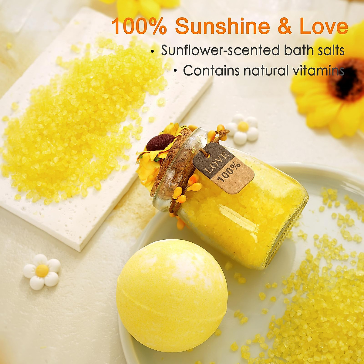 Fabulous Sunflower Gifts for Women, Unique Birthday Gifts for Her, Daughter, Mom, Sister, Friends Female, Self Care Package with Sunflower Tumbler, Candle, Bath Bombs, Soap, Salts, Gift Card.