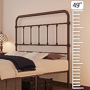 Macbimony Queen-Bed-Frame with headboard Giselle-Vintage Antique-Metal - Platform Mattress Foundation,49 inch High,No Box Spring Needed(Brown)