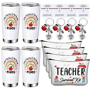 Maxcheck 16 Pcs Teacher Appreciation Gifts Set Include Teacher Tumbler Cosmetic Bag Keychain and Blessing Card Bracelets for Thank You Teacher Teacher's Day Graduation Gifts