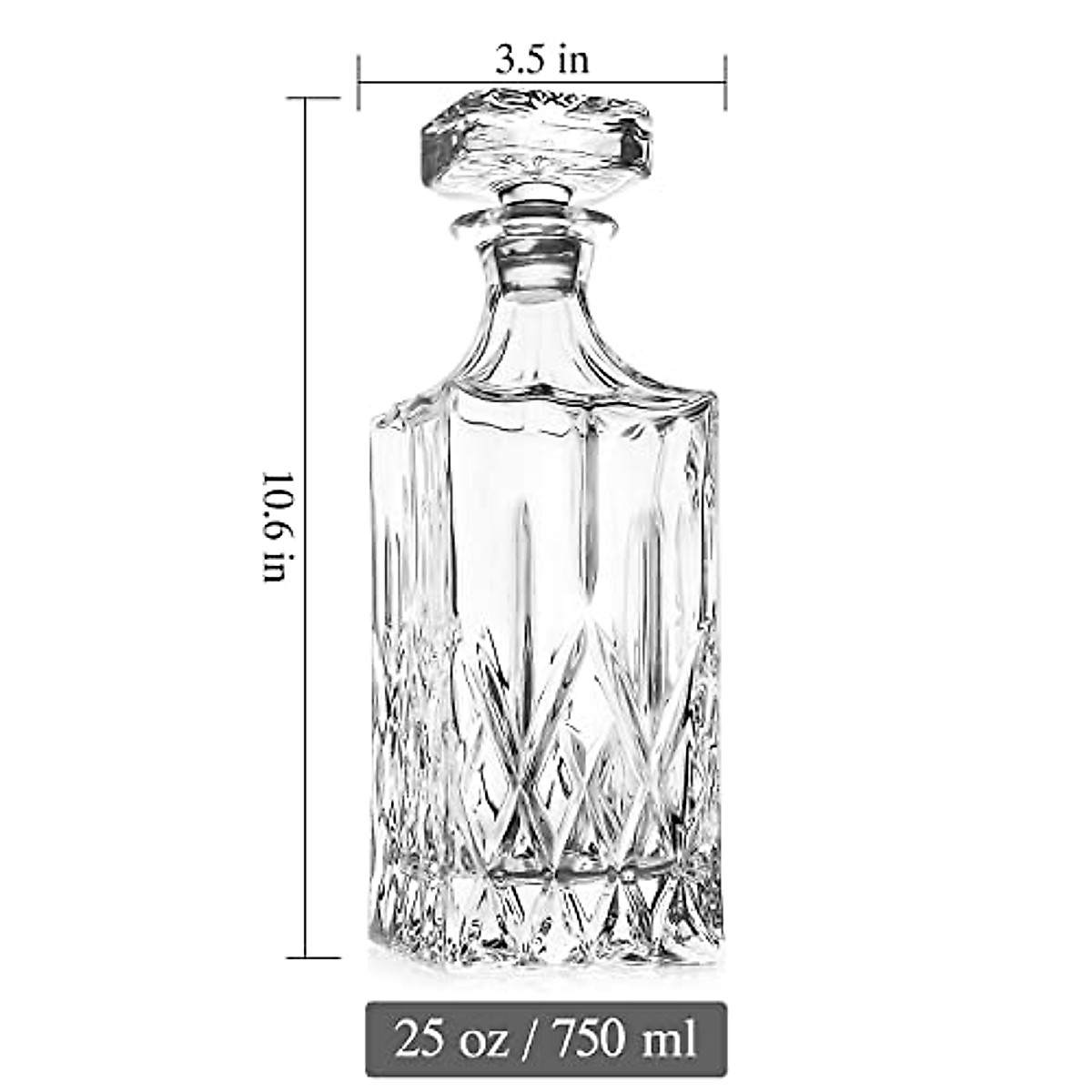 Whiskey Decanter With Glass Stopper ,26 oz Liquor Decanter For Alcohol , Wine , Scotch , Brandy or Bourbon Decanter , Lead-Free Crystal Decanter