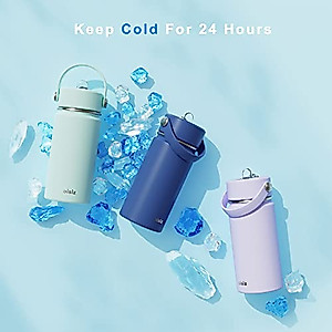 Oisiz Kids Water Bottle with Straw Lid 14oz, Vacuum Insulated 316 Stainless Steel Water Bottles for Kids for School, Leakproof Toddler Water Bottle, BPA Free and Keep Cold for 24 Hours, Navy Blue