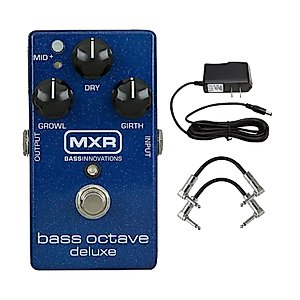 MXR M288 Bass Octave Deluxe Pedal with 9V Power Supply and a Pair of Patch Cables