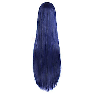 MapofBeauty 40" 100cm Anime Costume Long Straight Cosplay Wig Party Wig (Blue/Black)