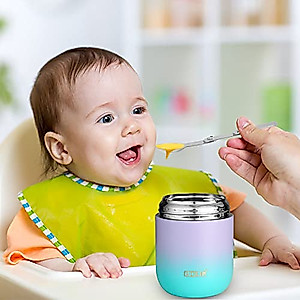 IDHLIP Thermos for Hot Food - Wide Mouth Soup Thermos for Kids Adults - 17 oz Insulated Food Container with Folding Spoon for Hot Cold Food Stainless Steel Food Jar for School (Purple-Blue)