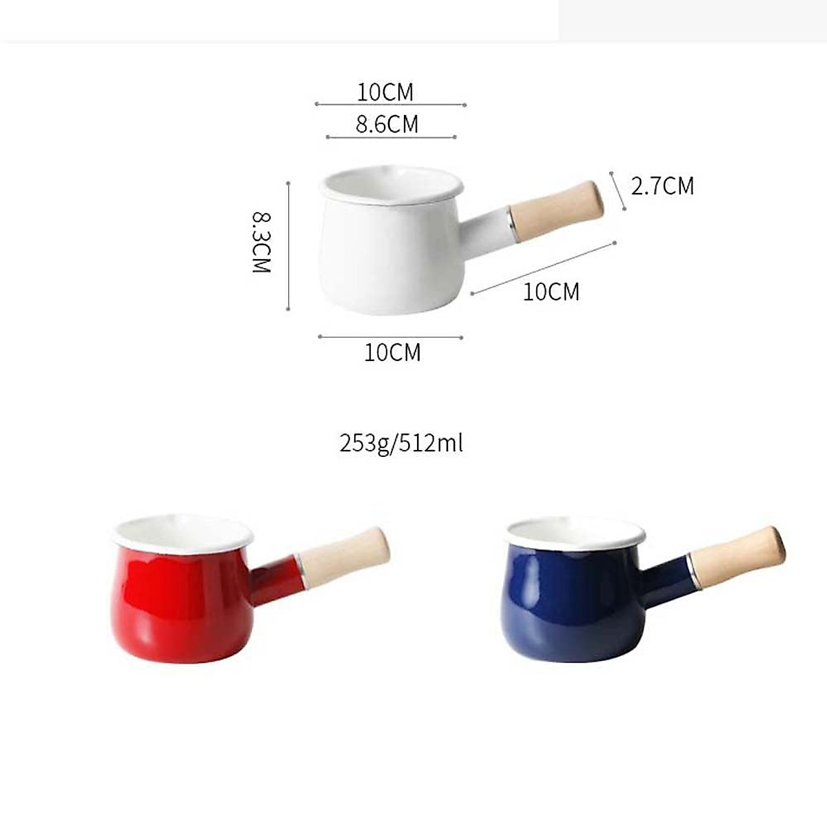 500ml Enamel Milk Pan with Wooden Handle Mini Saucepan Cookware Pan for Gas Cooker Kitchen Tool(Blue)