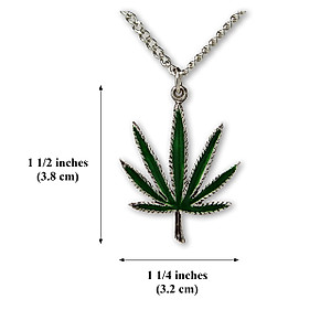 Real Metal Marijuana Weed Pot Leaf Green Enamel on Silver Finish Pewter Pendant Necklace