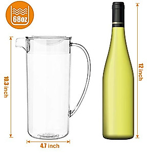 Youngever 2 Quarts Plastic Pitcher With Lid, Clear Plastic Pitcher Great for Iced Tea, Sangria, Lemonade