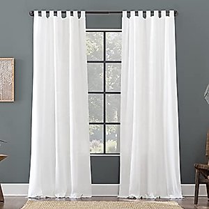 Archaeo Linen Cotton Blend Tab Top Curtain, 50" x 84", White