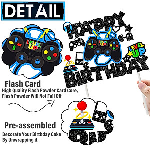 Video Game Happy Birthday Cake Topper Glitter Game Controller Cake Pick Decoration Gamer Birthday Cake Decorations for Video Game Controller Themed Kids Birthday Party Baby Shower Supplies (Black)