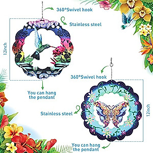2 Pack Butterfly Metal Wind Spinners Hummingbird Hanging Wind Spinner Stainless Steel Hanging Garden Decor Yard Decorations Outdoor Wind Spinners for Yard and Garden Ornaments Decorations 12 Inches