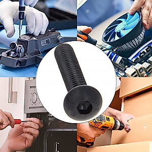 Yinpecly M6 Machine Screws Hex Socket Round Head Screw Carbon Steel Fasteners Bolts for Ship Building Industry, Black 20 PCS