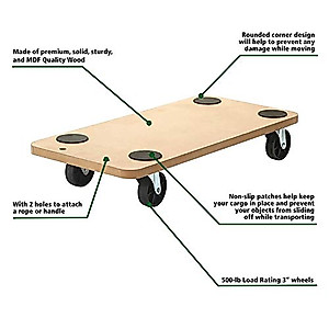 Factorduty 2 Pack of 23 X 11.5 Rectangle Wood Platform Dolly Dollies Furniture Dolly Mover Carrier Dolly Cart 500-LB Load Rating 3 Inch Wheel Pack of 2