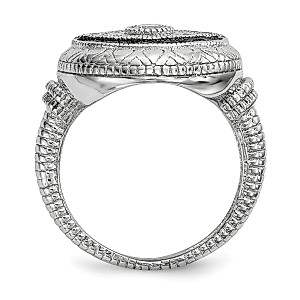 925 Sterling Silver Black White Cubic Zirconia CZ Hamsa Good Luck Evil Eye Protection Ring Size 7