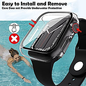 QHOHQ 2 Pack Hard PC Case Suitable for Apple Watch Series 8 45mm & Series 7 45mm with Tempered Glass Screen Protector, Full Coverage, Touch Sensitive, Ultra-Thin HD Bumper Protective Cover - Clear