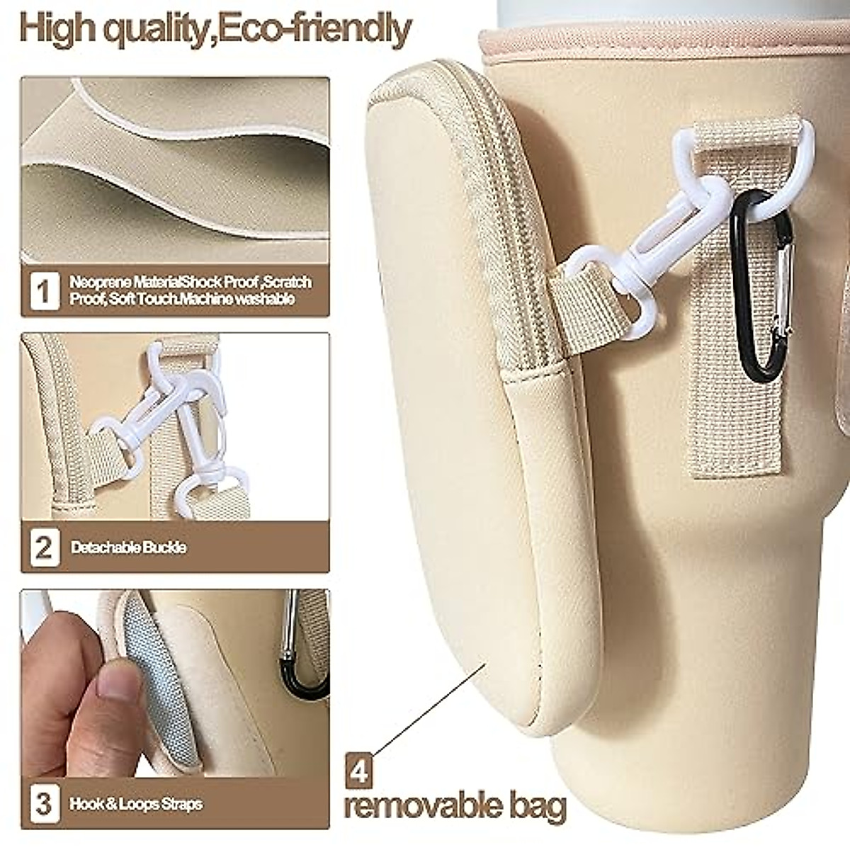 Water Bottle Carrier Bag with removable Water Bottle Pouch, Compatible with Stanley 30/40oz Tumbler with Handle, Water Bottle Holder with Adjustable Shoulder Strap & removable Water Bottle Pouch