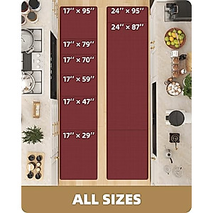 Color&Geometry Kitchen Rug Set 2 Piece Kitchen Runner Rug Kitchen Floor Mat, Cushioned Anti Fatigue Non Skid Waterproof Comfort Standing Kitchen Mat, 17"x29"+17"x59", Red