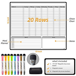 JJPRO Magnetic Dry Erase Chore Chart for Multiple Kids and Adults:Large Whiteboard16"x19"-Chore Kids,Calendar,Meal Board Notes All-in-One,Behavior Kids,Teenagers, White