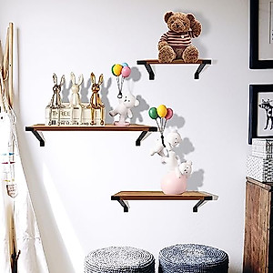 KIECUSOY Floating Shelves, 17 Inch Wall Shelf Set of 3, Farmhouse Wood Wall Shelves for Decor, Wall Mounted Wooden Display Shelf for Storage Office Bathroom Bedroom Living Room Kitchen