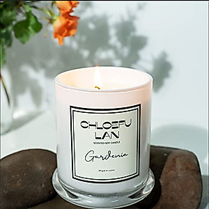 Chloefu LAN Gardenia Scented Candles for Home, Natural Soy Candle for Home Decor, Birthday Candle Gift for Women, 10 oz 65 Hours Burn